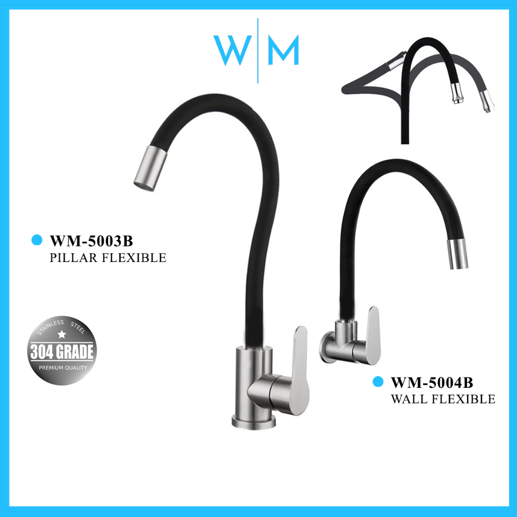 WM Kitchen Faucet Black Flexible Silicone Stainless Steel SUS 304 ...