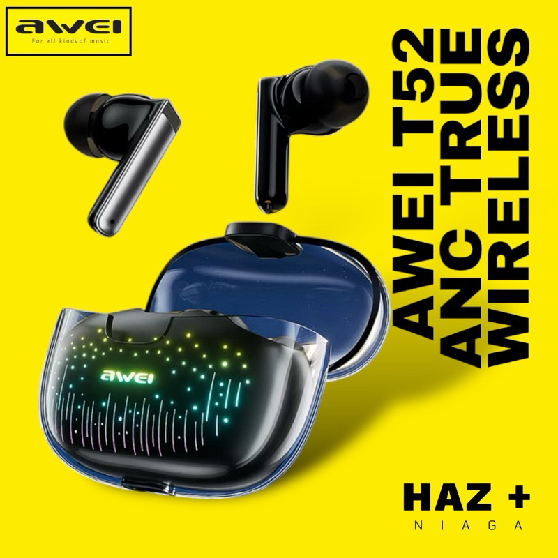 Awei T52 ANC True Wireless Earphones 4 Mic ENC Noise Cancelling Bluetooth 5.3 TWS Earbuds 300mAh ...