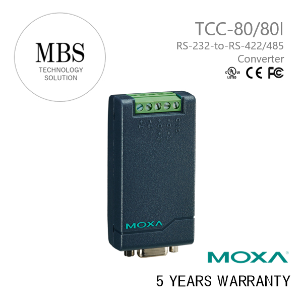 MOXA TCC-80/TCC-80I RS-232 to RS-422/485 Isolated Converter with Surge Protection [Industrial ...