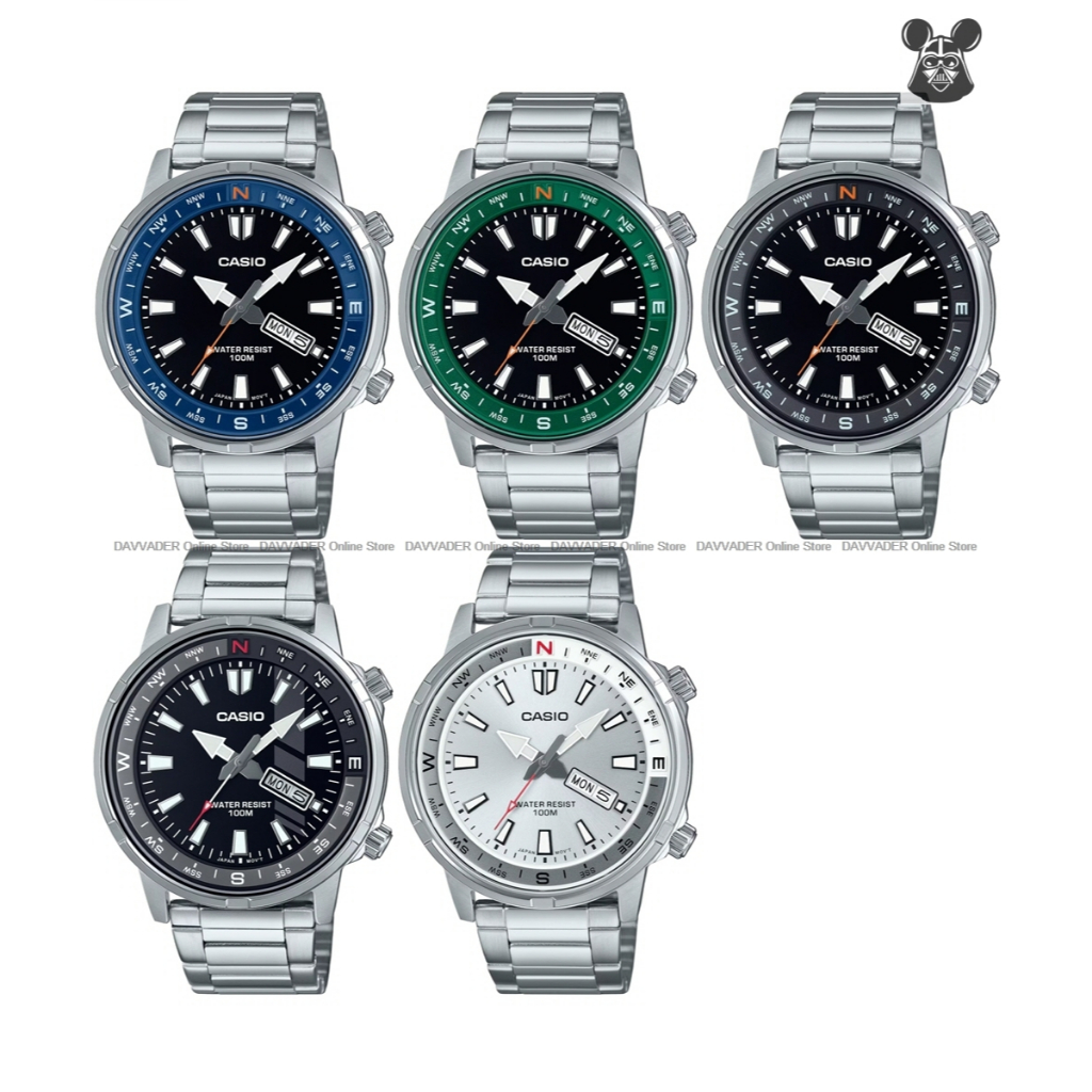 CASIO MTD-130D STANDARD Analog Day Date Rotate Compass Ring 44mm SS ...