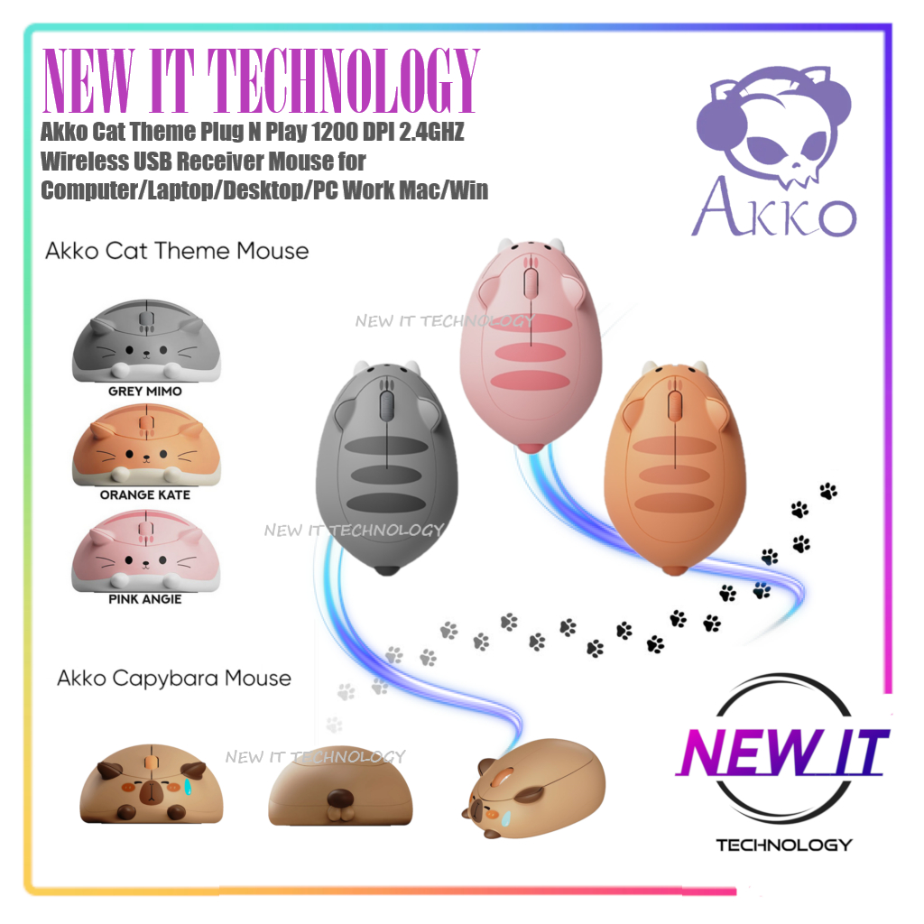 Akko Cat Theme Plug N Play 1200 DPI 2.4GHZ Wireless USB Receiver Mouse ...