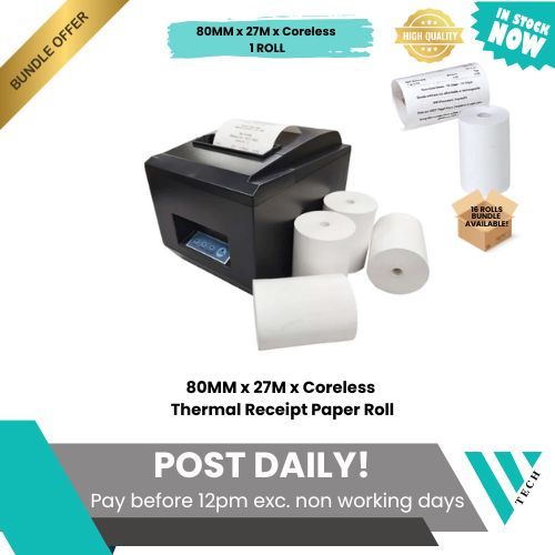 80MM x 27M Coreless Thermal Receipt Paper Roll/ Resit Paper Roll ...