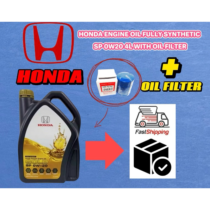 HONDA ENGINE OIL FULLY SYNTHETIC SP 0W20 4L WITH OIL FILTER | Shopee ...