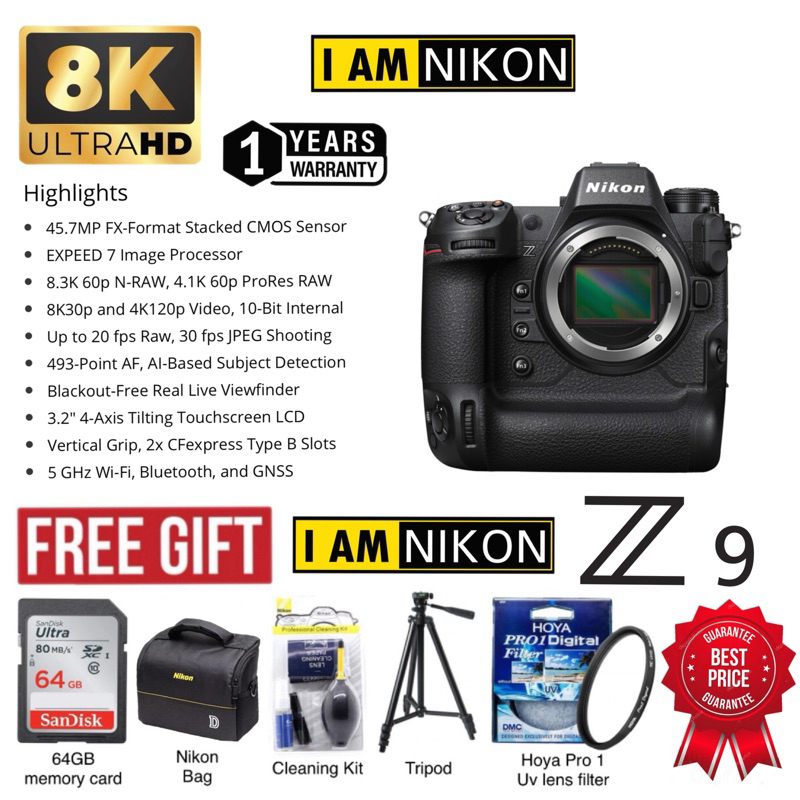 NIKON Z9 45.7MP FX FORMAT STACKED CMOS SENSOR 8K RESOLUTION (1 YEARS ...