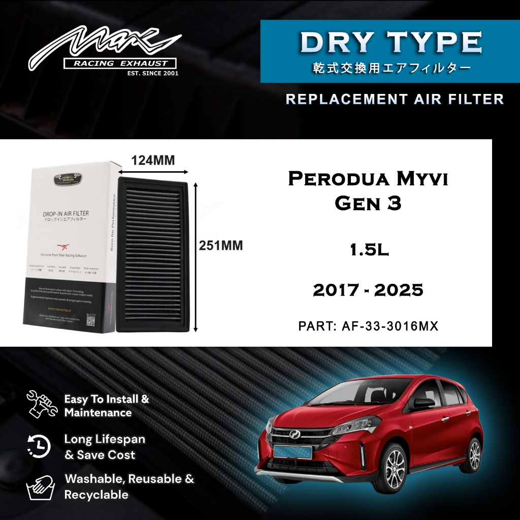 Perodua Myvi Gen 3 1.5L 2017 to 2025 33-3016MX Max Racing Exhaust ...
