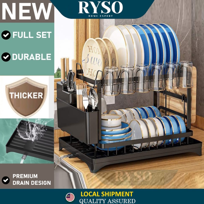 RYSO MALAYSIA Auto Drain Double Rak Pinggan Cawan Kitchen Storage Rack ...