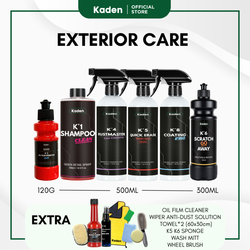 KADEN｜EXTERIOR CARE (K1 Shampoo +K2 Oil Film Remover +K4 Rustmaster +K5 Quick Erase +K8 Coating ...