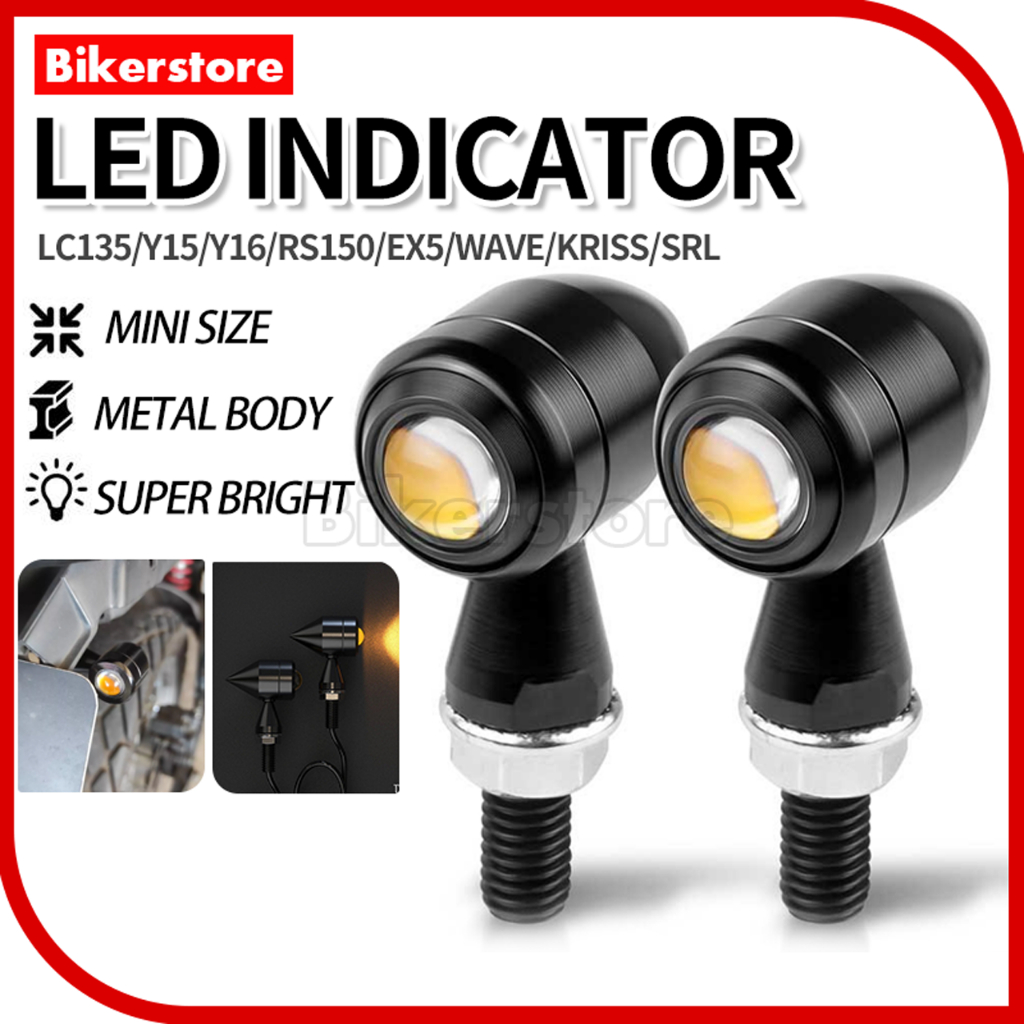 2PCS Mini Turn Signal Light Motorcycle Indicator Lampu Metal Cafe Racer ...