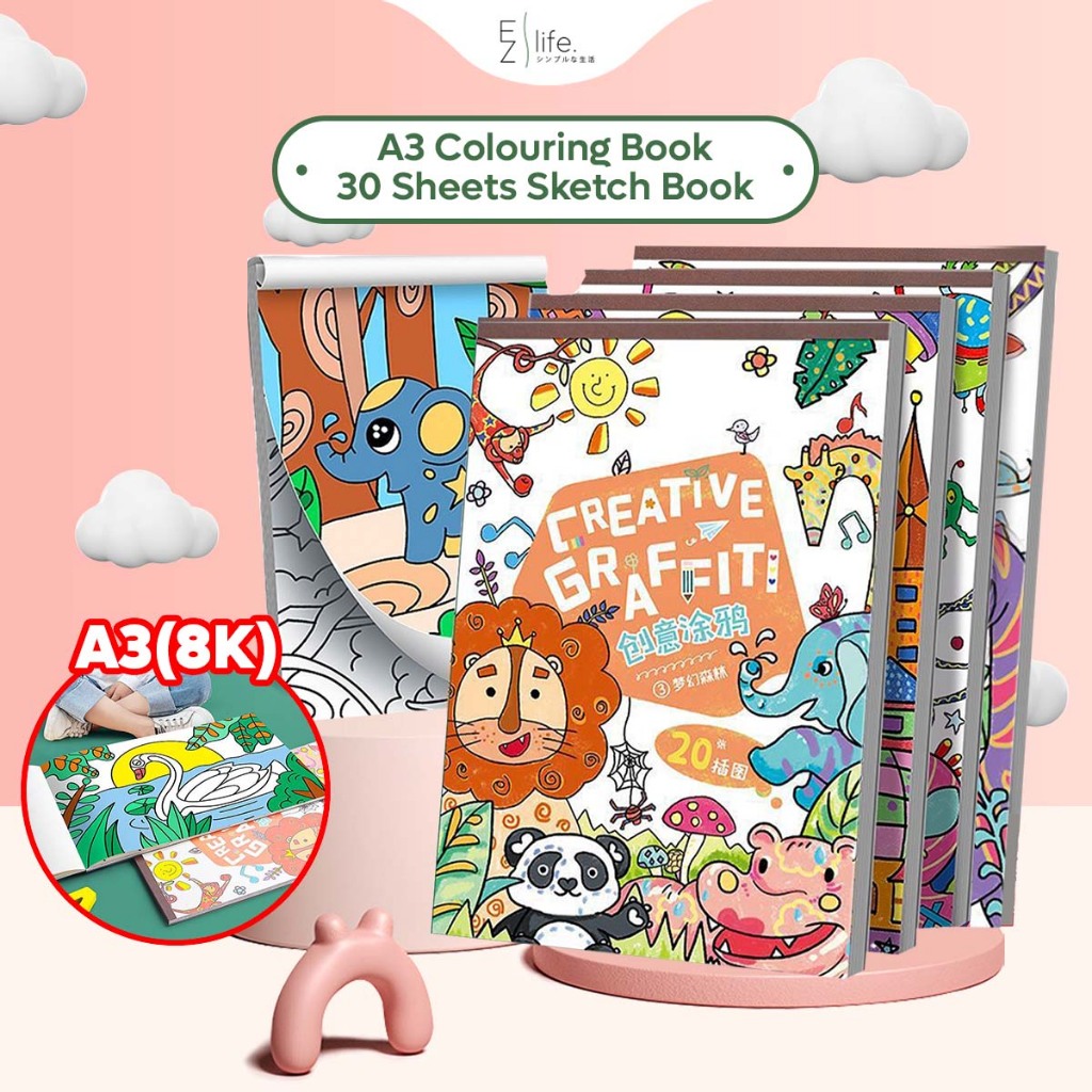 30% Off Clearance A3 Colouring Book 30 Sheets Sketch Book Drawing ...