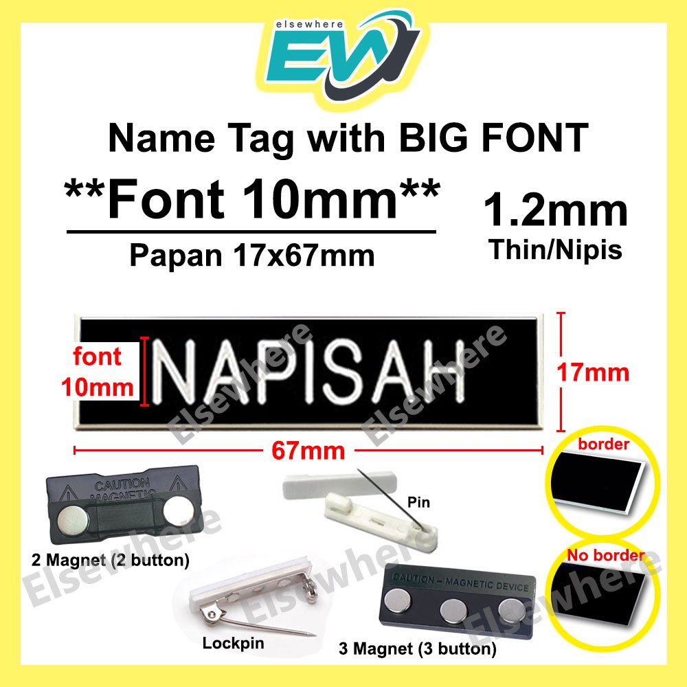 Name Tag Normal Rumi with BIG FONT (Font Height 10mm) Nametag Pandu ...