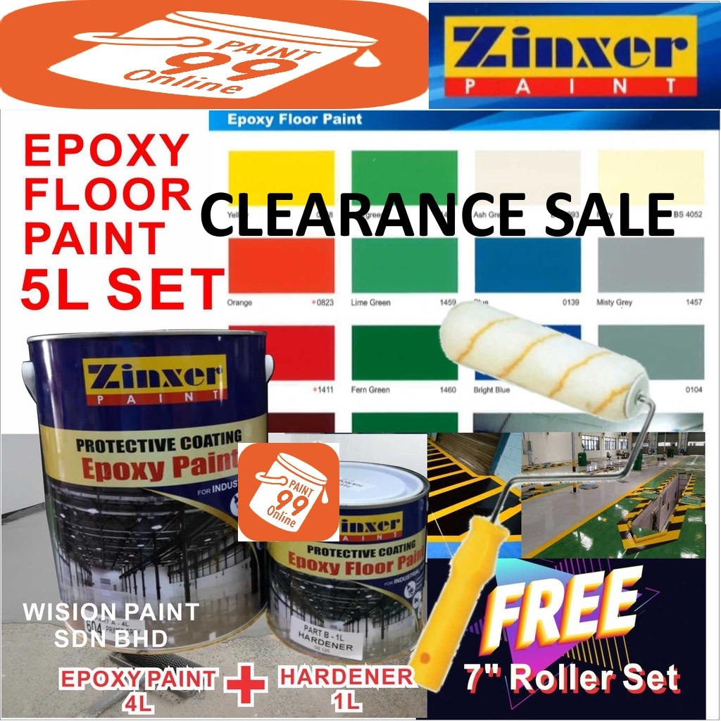 ( 5L ) 5 Liter ZINXER EPOXY ( FREE 7" ROLLER SET ) Two Pack Epoxy Floor ...