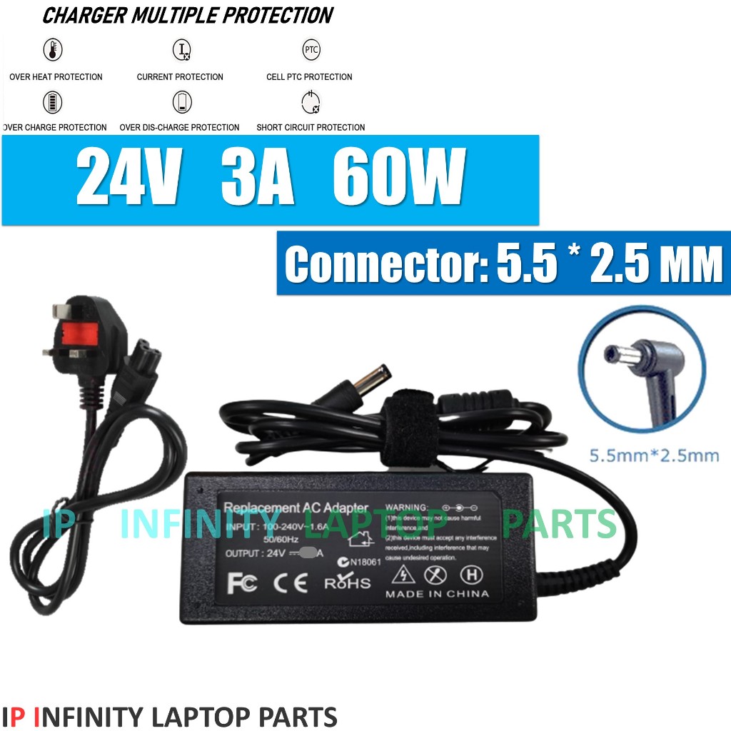 AC Adapter 24V 2.5A/3A logitech Racing Wheel G25 G27 G29 G920 G923 G940 ...