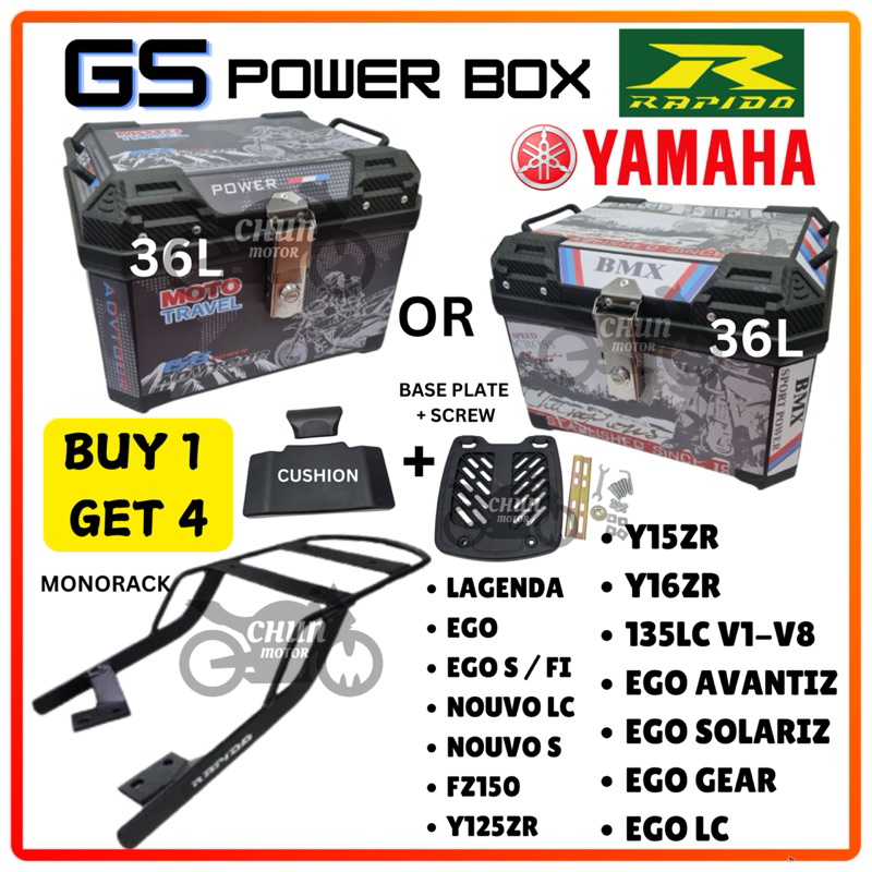 YAMAHA GS POWER BOX 36L + MONORACK 1SET MOTORCYCLE Yamaha Y15ZR Y16ZR ...