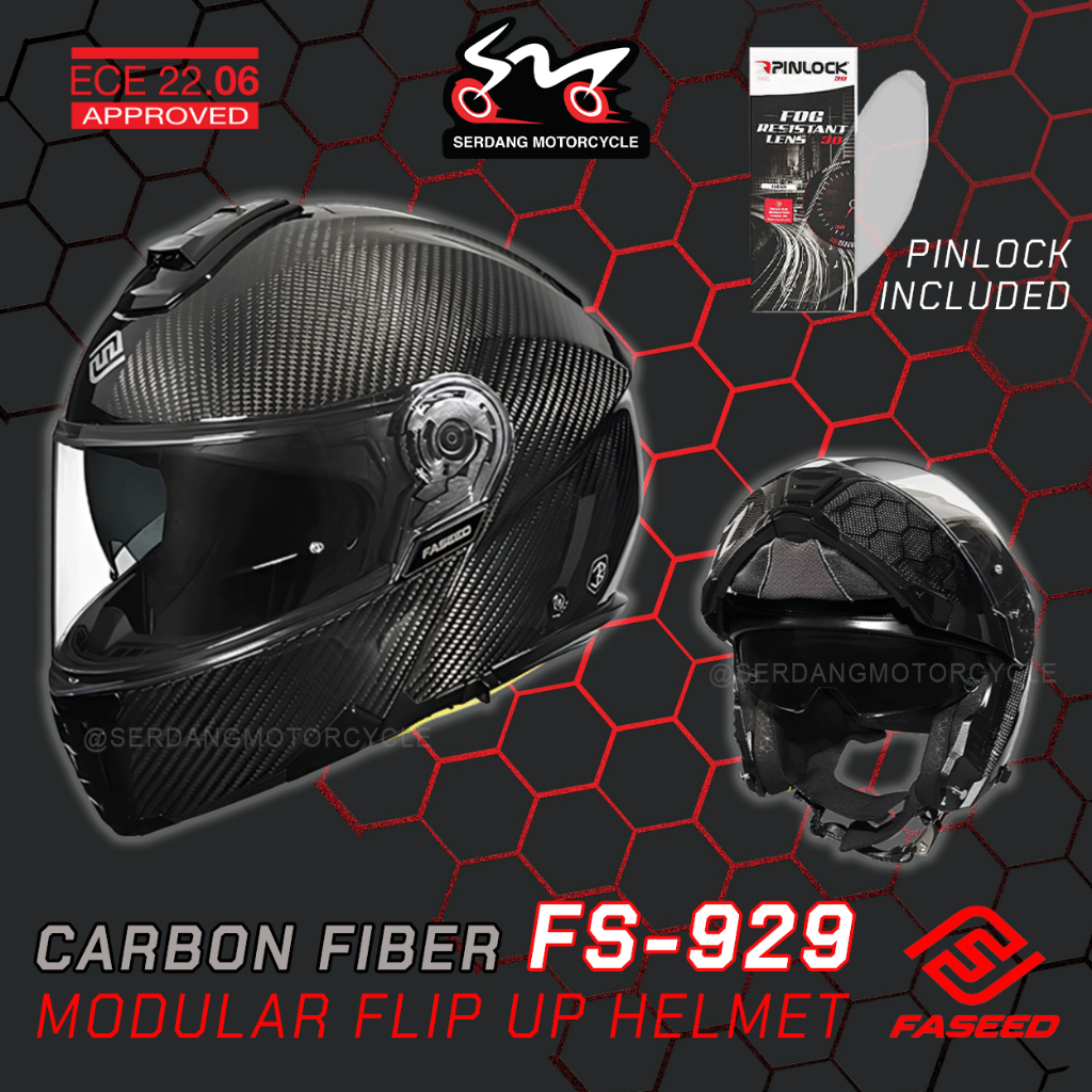 FASEED Flip Up Helmet FS929 Carbon Fiber Double Visor Lightweight Topi Keledar ECE Rating 22.06 ...