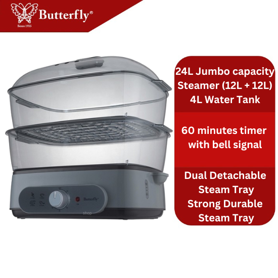 Butterfly Jumbo Food Steamer 24L (12L + 12L) BS-6225 | Shopee Malaysia