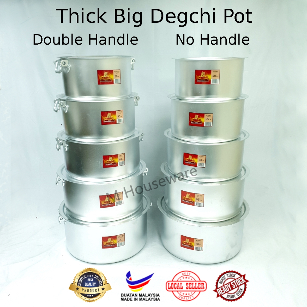 [Kucing] Big Degchi Pot THICK with Lid Double Handle 50cm ~ 70cm Alu ...