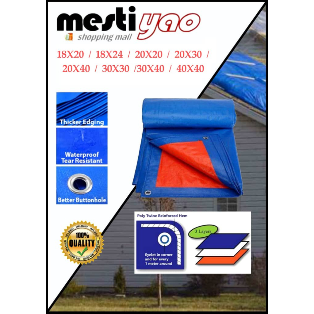 18FT - 40FT ）Blue Orange Waterproof Canvas Tarpaulin Sheet Canopy ...