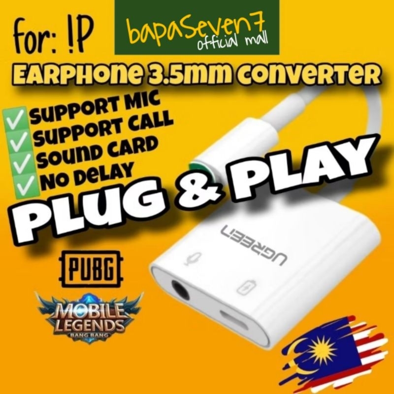 Splitter IP to 3.5mm Audio Jack Adapter Gaming No Delay support Mic ...