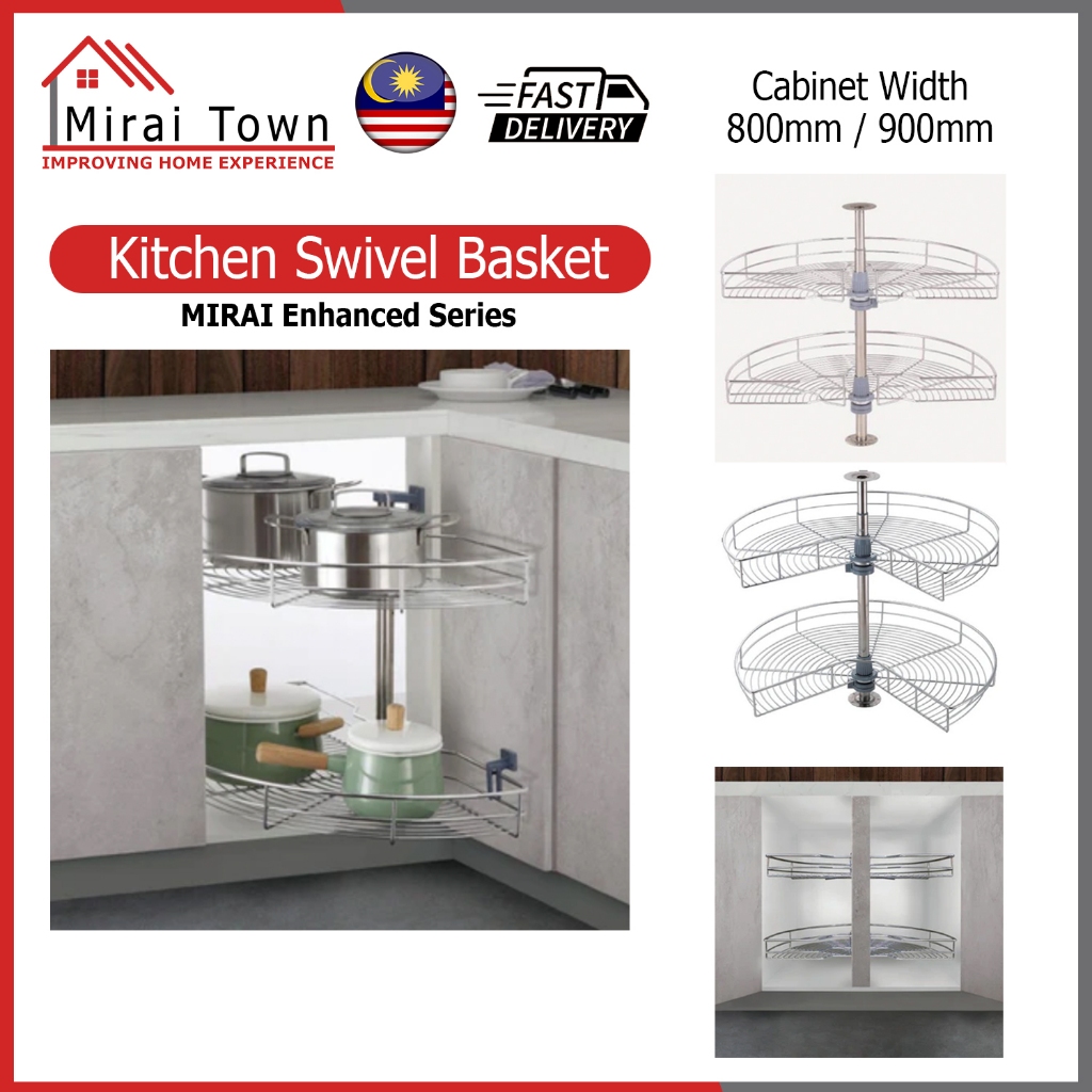 MIRAI Swivel Corner Cabinet Basket Rack Organiser Storage Stainless ...