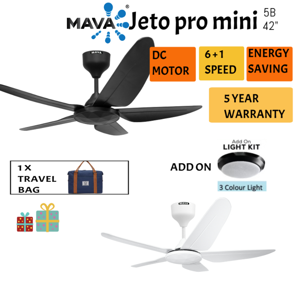 MAVA 42" JETO PROMINI SLIM CEILING FAN WITH REMOTE CONTROL / 5 BLADES ...