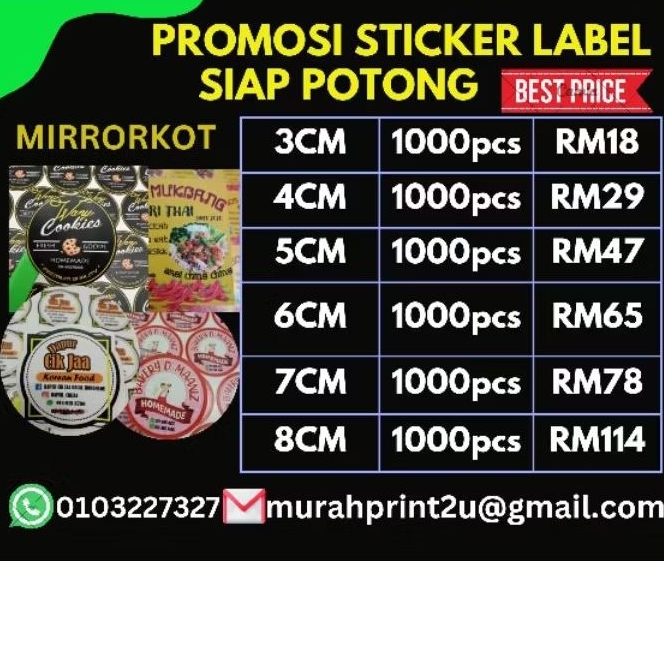 [1000pcs] STICKER LABEL MURAH HARGA KILANG (3CM-8CM) | Shopee Malaysia