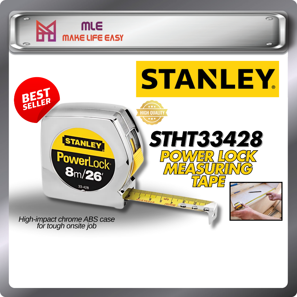 STANLEY POWER LOCK 8M / 26FT STHT33428-8 Measurement Tape / Measuring ...