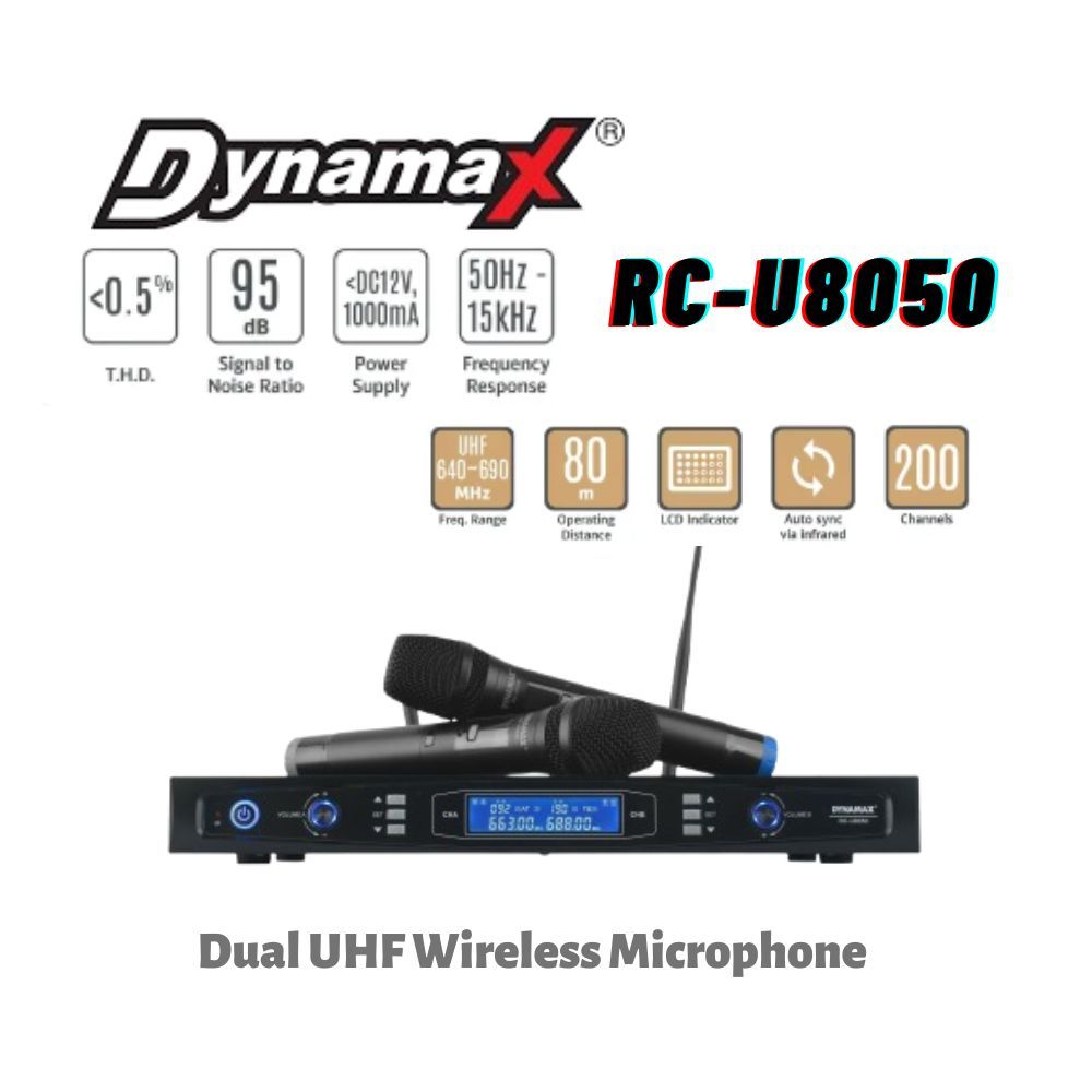 DYNAMAX RC-U8050 Dual UHF Wireless Microphone ( RC U8050 / RCU8050 ...