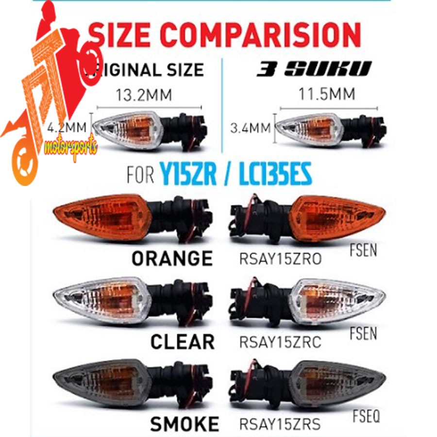 3Suku Rear Signal Set Smoke / Clear / Oren YAMAHA Y15 V1 V2 / FZ150 ...