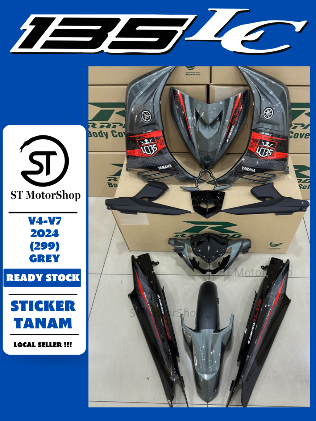 YAMAHA Lc135 V4-V7 2024 (299) Cyan Red Cover Set RAPIDO Coverset Body ...