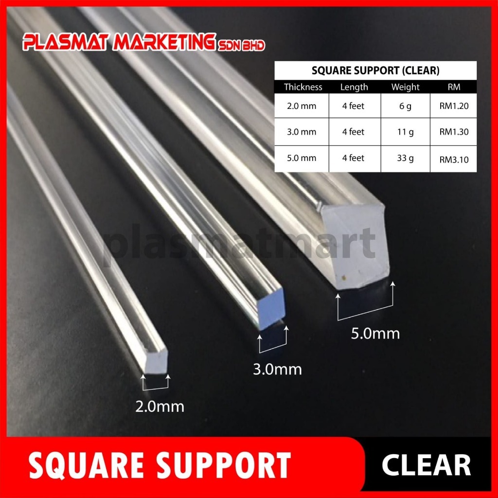 CLEAR ACRYLIC SQUARE SUPPORT STICK ADVERTISING ACCESSORIES. 2MM ...