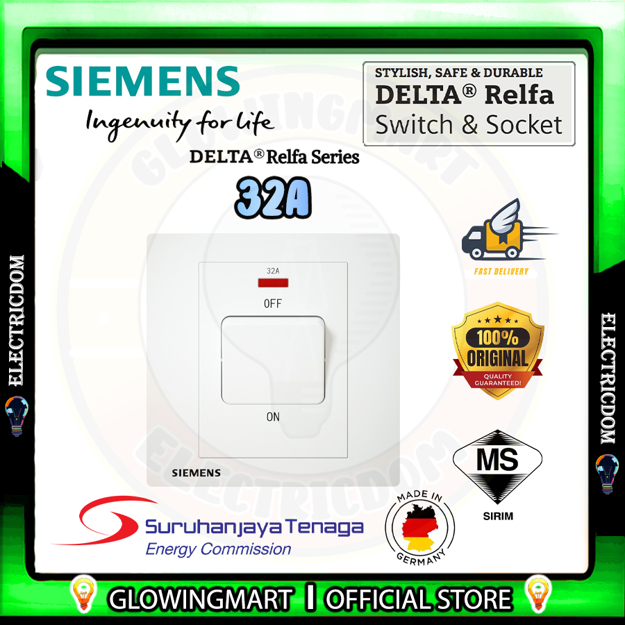 SIEMENS DELTA® Relfa SERIES 20A/32A/45A 1GANG & 1GANG 2WAY DOUBLE POLE SWITCH NEON INDICATOR ...