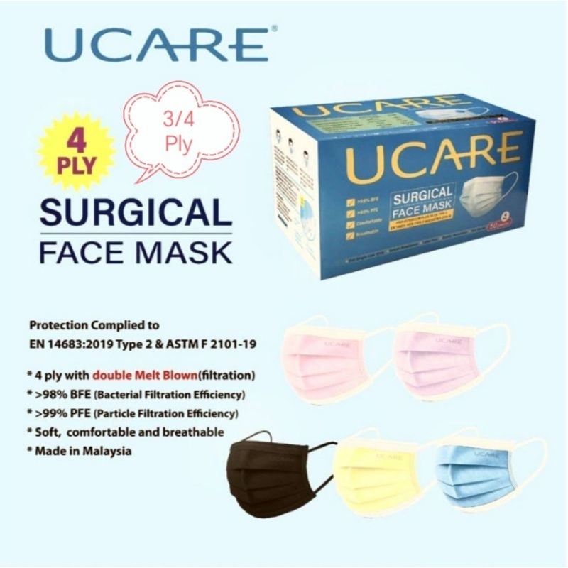 Special Promotion！ UCARE 3Ply /4 PLY PREMIUM SURGICAL FACE MASK (50 PCs ...