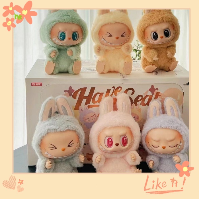 LABUBU V1 POPMART Exciting Macaroon Sitting 17cm Blind Box Vinyl Face ...