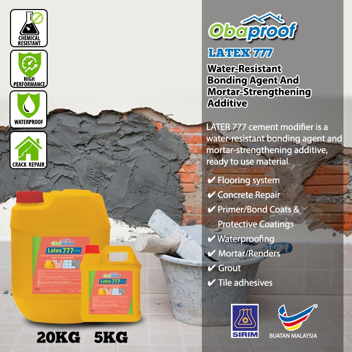 OBAPROOF 5KG/20KG LATEX 777 WATER-RESISTANT BONDING AGENT AND MORTAR-STRENGTHENING ADDITIVE ...