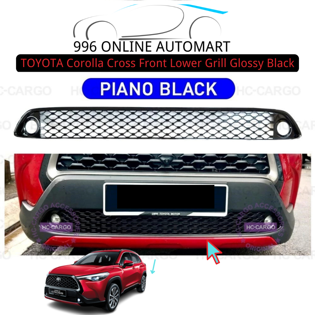 TOYOTA COROLLA CROSS FRONT LOWER GRILL HONEYCOMB GLOSSY BLACK 3M TAPE ...