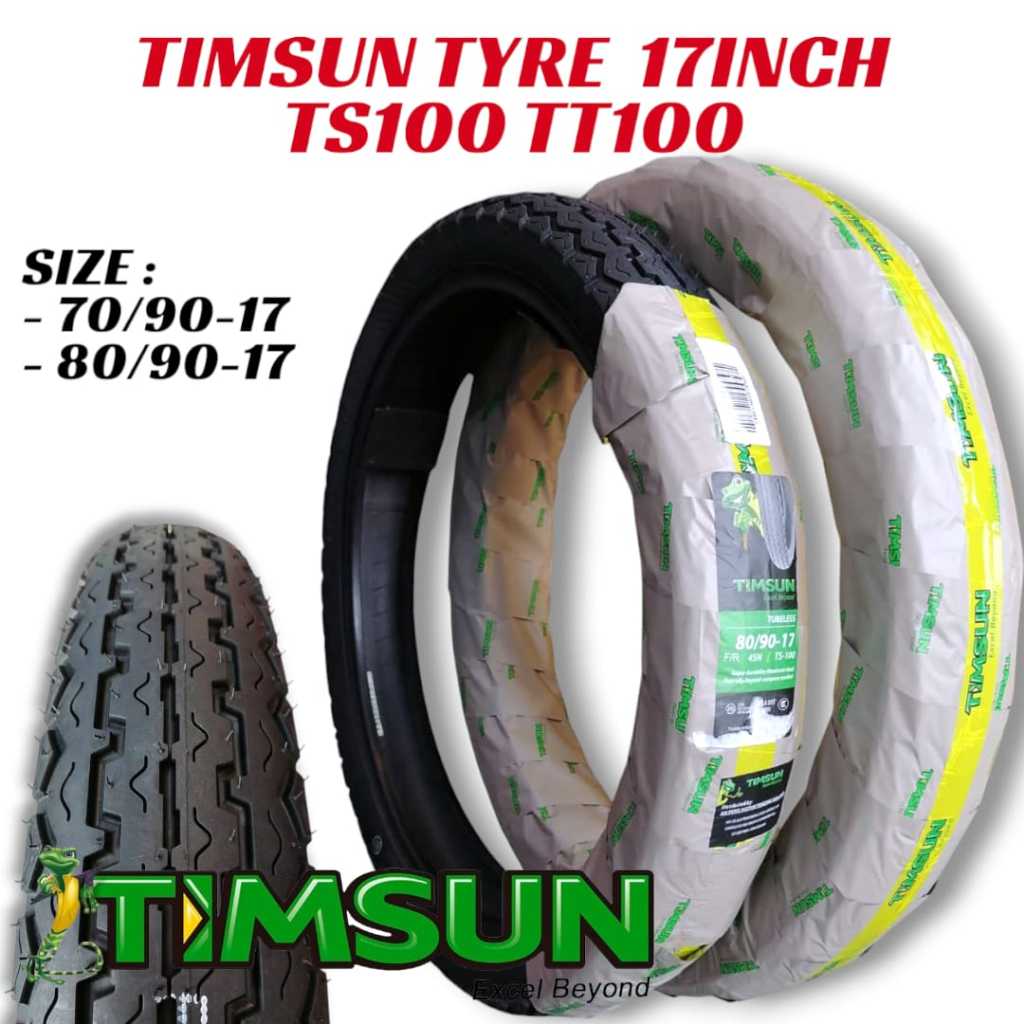 TIMSUN Tire 17 INCH TS100 TT100 Tubeless Tyre Motorcycle 70/90-17 80/90 ...