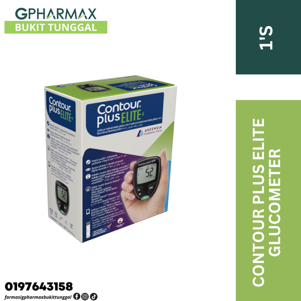 CONTOUR PLUS ELITE GLUCOMETER (FREE LANCET 100'S + STRIPS 25'S ...