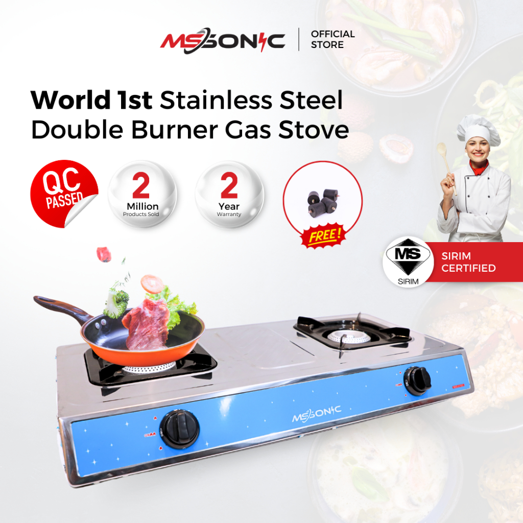 SIRIM Certified MS SONIC MSS-GT003 Double Burner Gas Stove Stainless ...