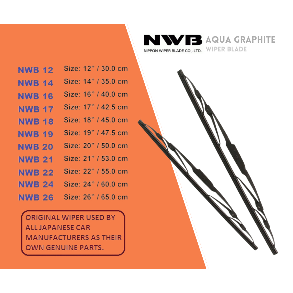 NWB AQUA Wiper Blade Single Size: 12" 14" 16" 17" 18" 19" 20" 21" 22" 24" 26" Proton Perodua ...