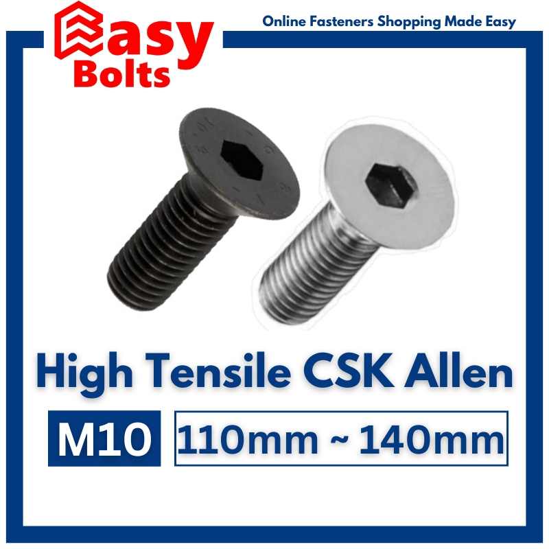 HT CSK Allen Screw - M10 x 110mm ~ 140mm (Coarse Thread Pitch 1.5mm ...