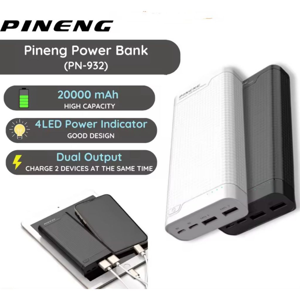 PINENG PN-931 10000mAh / PN-932 20000mAh 2 Output Lithium Polymer LED ...