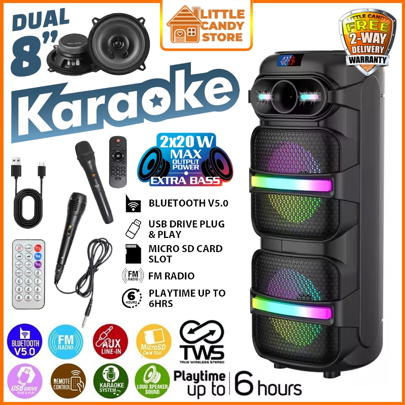 ABS 8201 / ZQS 8233 Dual 8" 40W Bluetooth Speaker Super Bass KTV ...