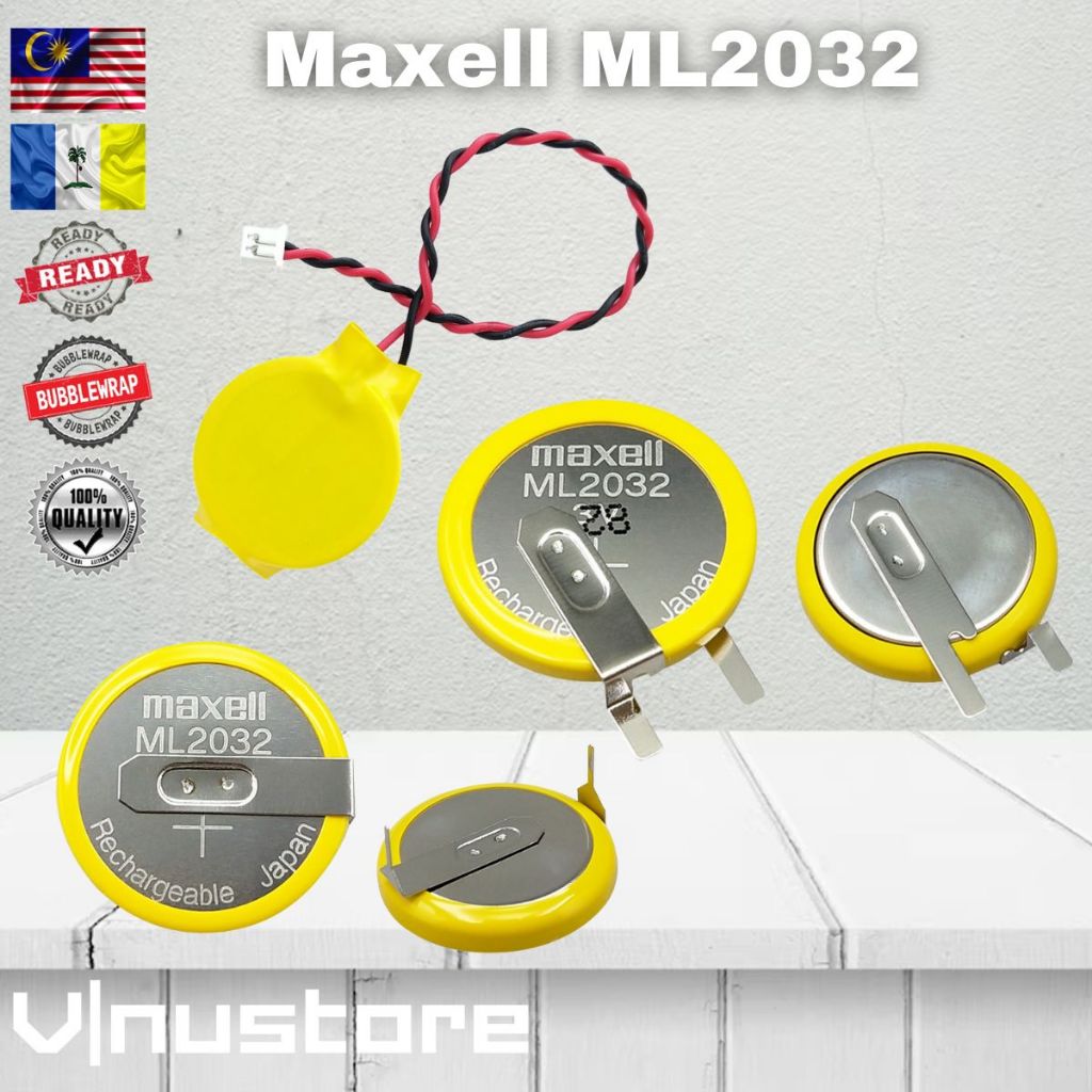 Maxell ML2032 with Pin soldering 3V CMOS Rechargable Coin Cell Lithium Motherboard CMOS Battery ...