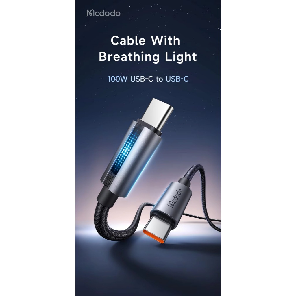 MCDODO CA-574 1.2 M 100W FAST CHARGING TYPE-C TO TYPE-C CABLE WITH BREATHING LIGHT | Shopee Malaysia