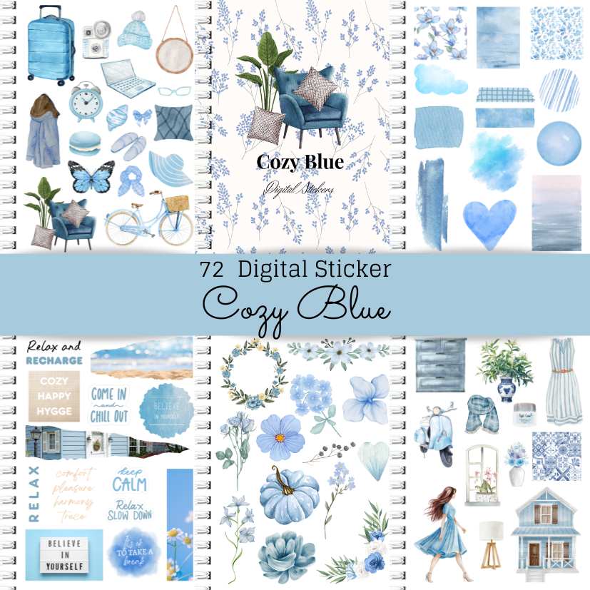 Digital Stickers for Planner Cozy Blue PNG || GoodNotes Notability iPad ...