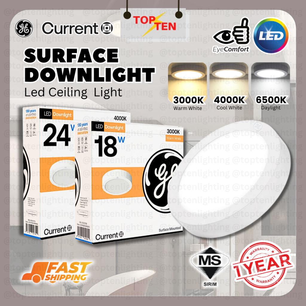 GE LED Surface Downlight 18W 24W Ceiling Light 6" 8" Lampu Siling Ruang ...