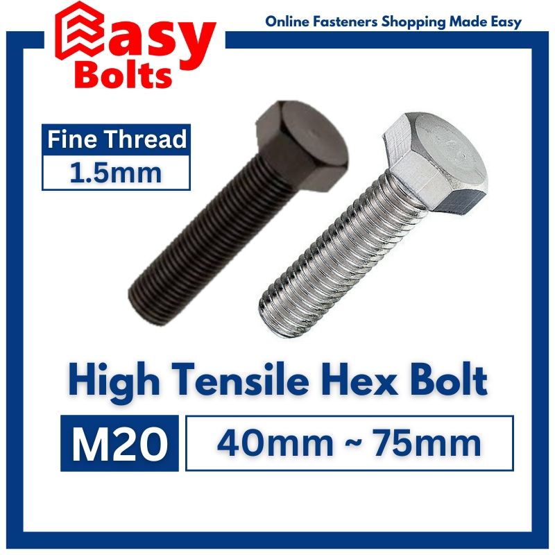 HT 8.8 Hex Bolt M20 (Length 40mm ~ 75mm) (Fine Thread 1.5mm Pitch ...