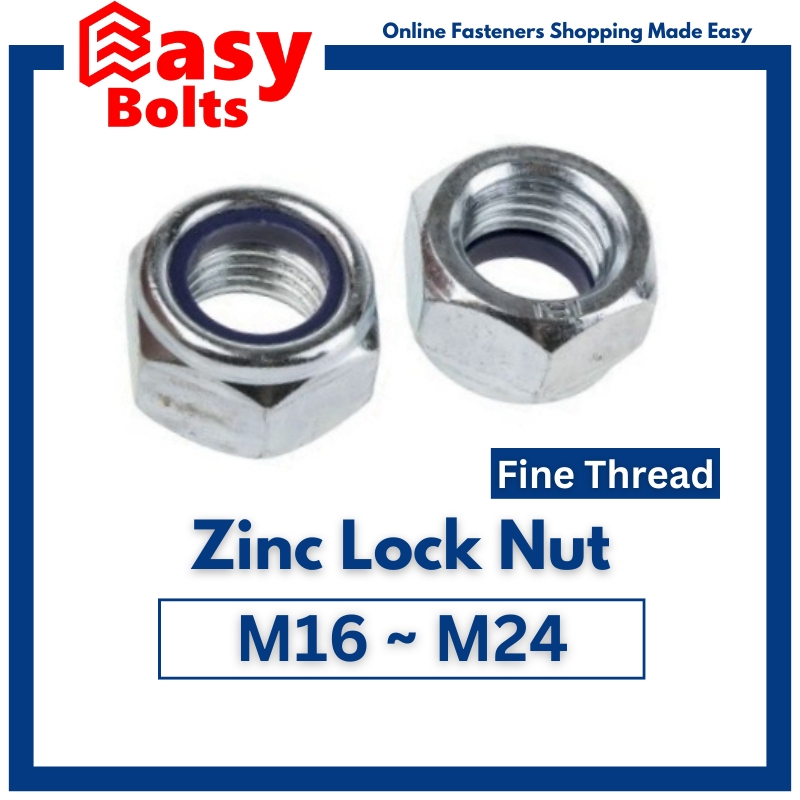 Zinc Nylon Lock Nut - M16 ~ M24 (Fine Thread) (Benang Halus) M16 M18 ...