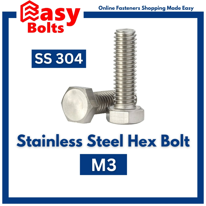 SS Hex Bolt - M3 (Coarse Thread Pitch 0.5mm) (Stainless Steel 304 ...