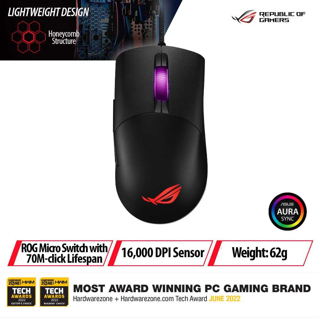 Asus P509 ROG Keris 16,000 DPI Lightweight Paracord Aura Sync FPS Wired ...
